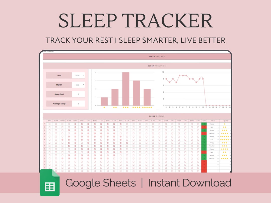 Sleep Tracker Google Sheets Spreadsheet, Sleep Mood Journal Template ...