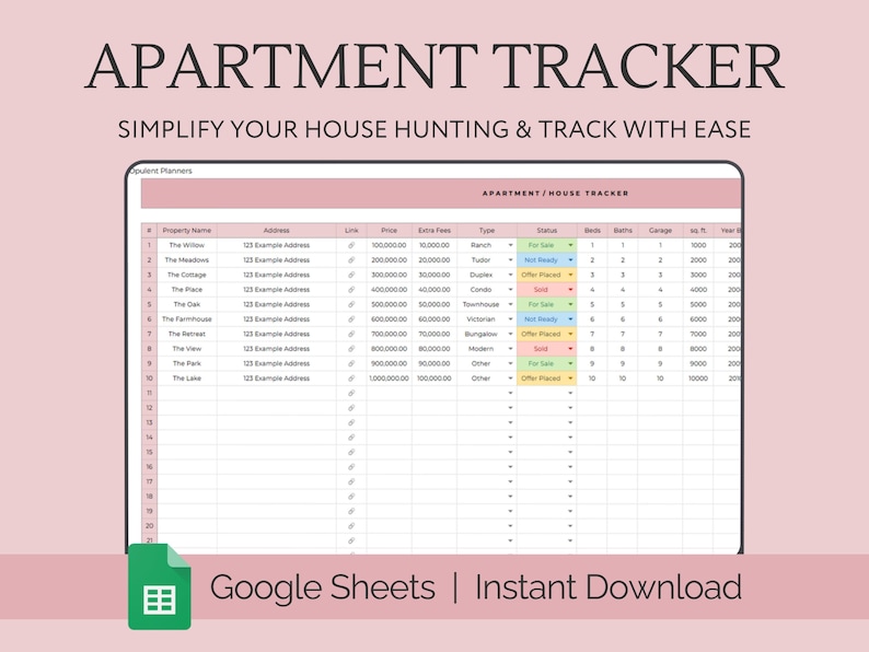 Apartment Hunting Spreadsheet House Hunting Checklist Apartment ...