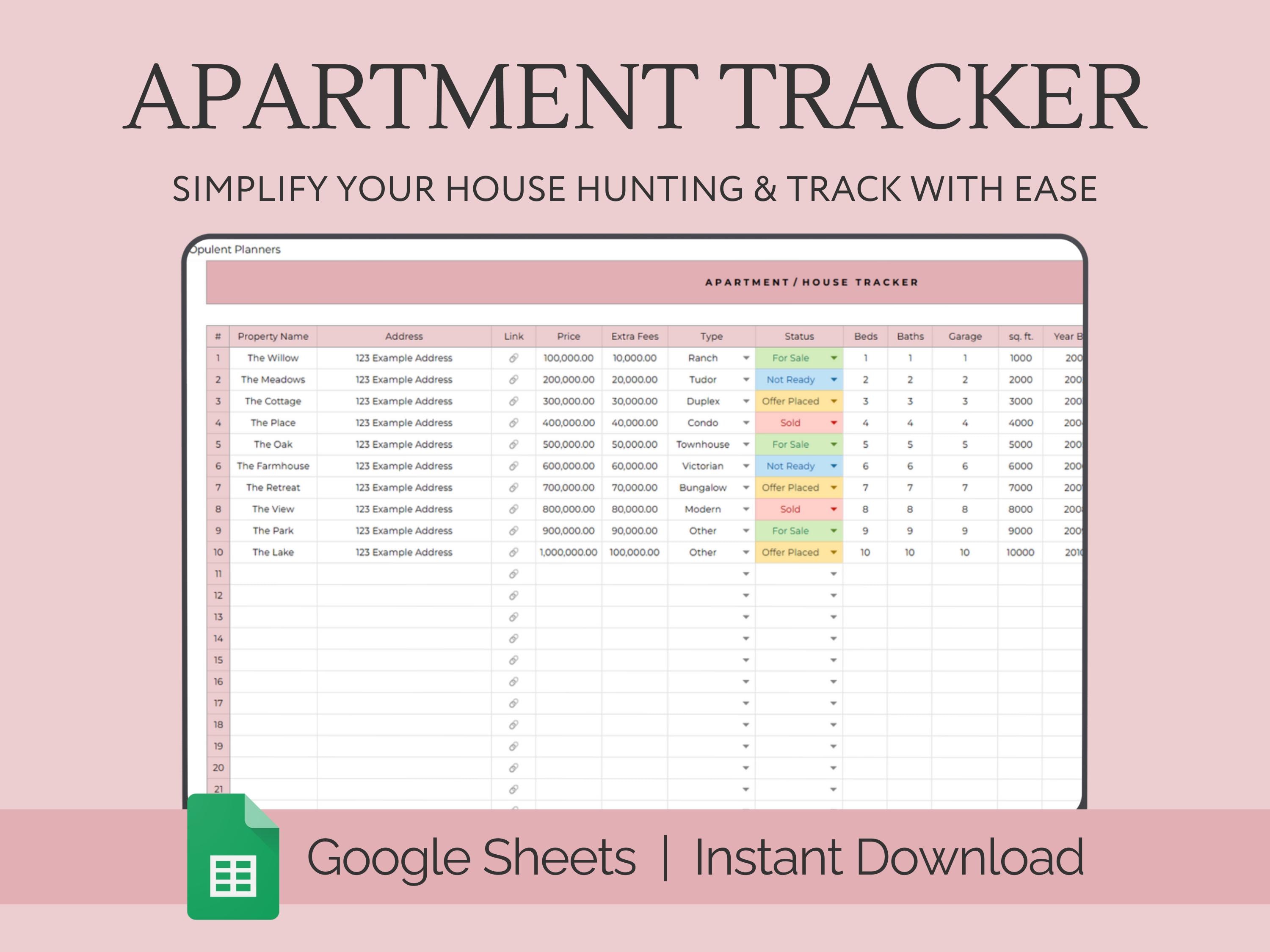 Apartment Hunting Spreadsheet House Hunting Checklist Apartment ...