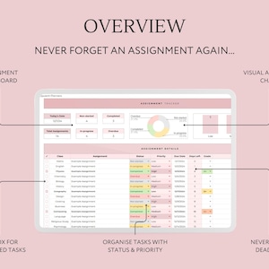 Assignment Tracker Spreadsheet Student Planner Google Sheets, Calendar ...