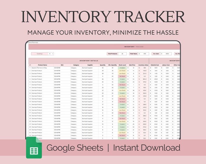 Inventory Tracker Spreadsheet | Google Sheets Template | Product ...