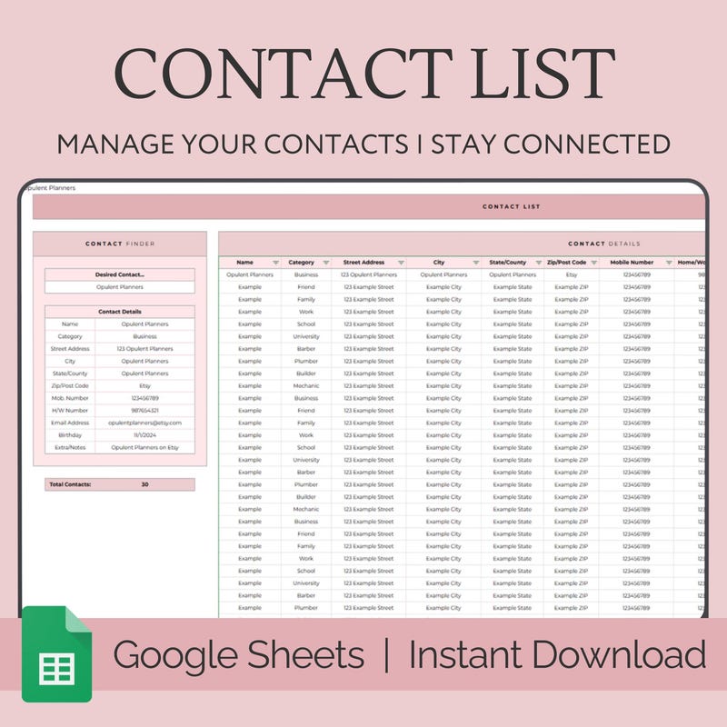 Excel Sheet Contacts - Etsy