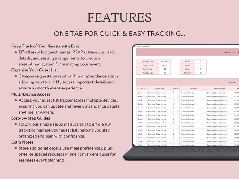 Wedding Guest Tracker & Seating Chart for Google Sheets, Wedding Planer ...
