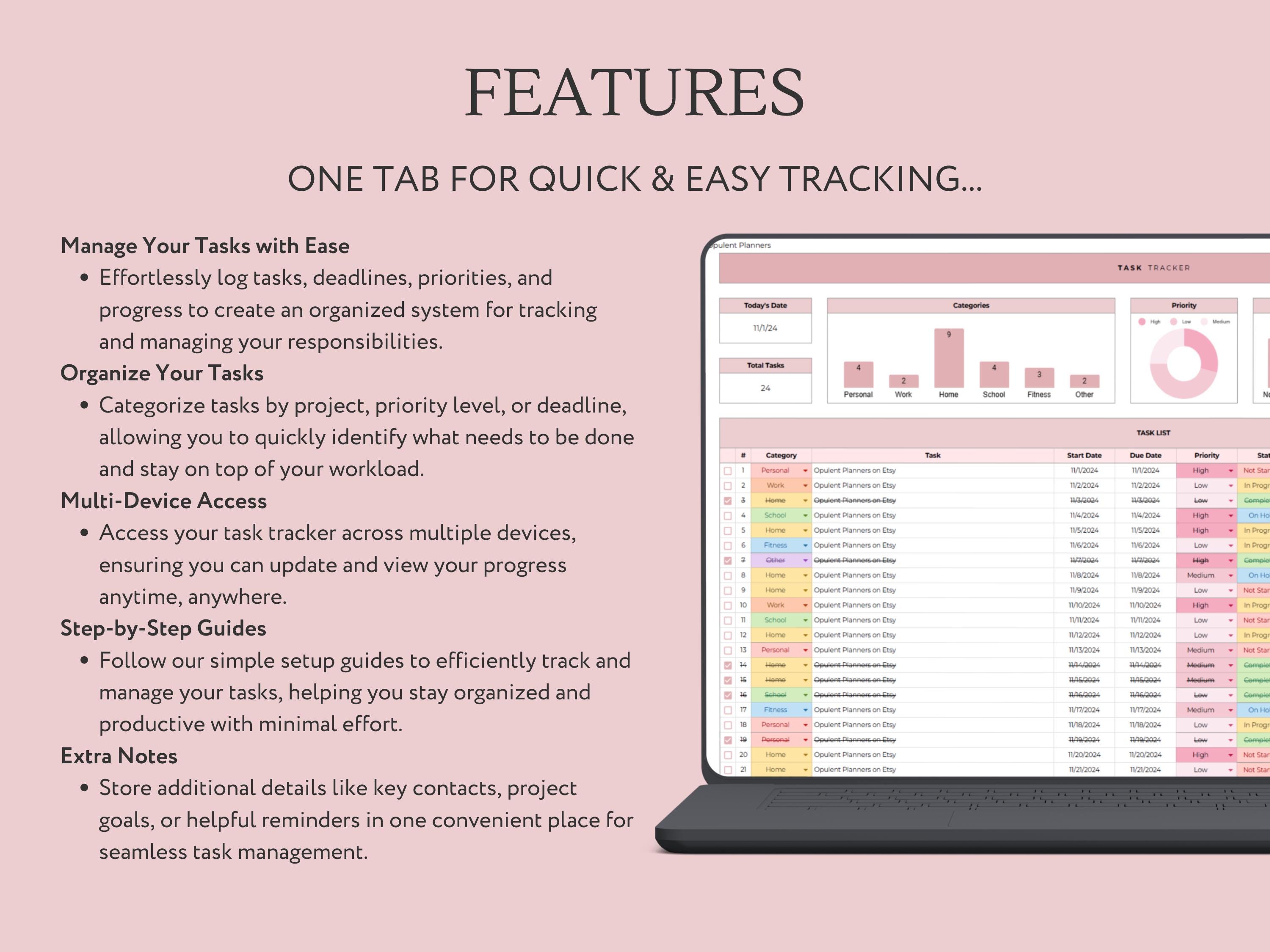 Task Tracker Spreadsheet Google Sheets, to Do List, Planner Spreadsheet ...