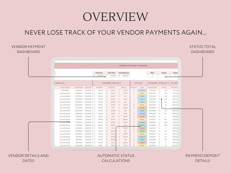 Wedding Vendor Payment Tracker, Wedding Spreadsheets, Wedding Planning ...