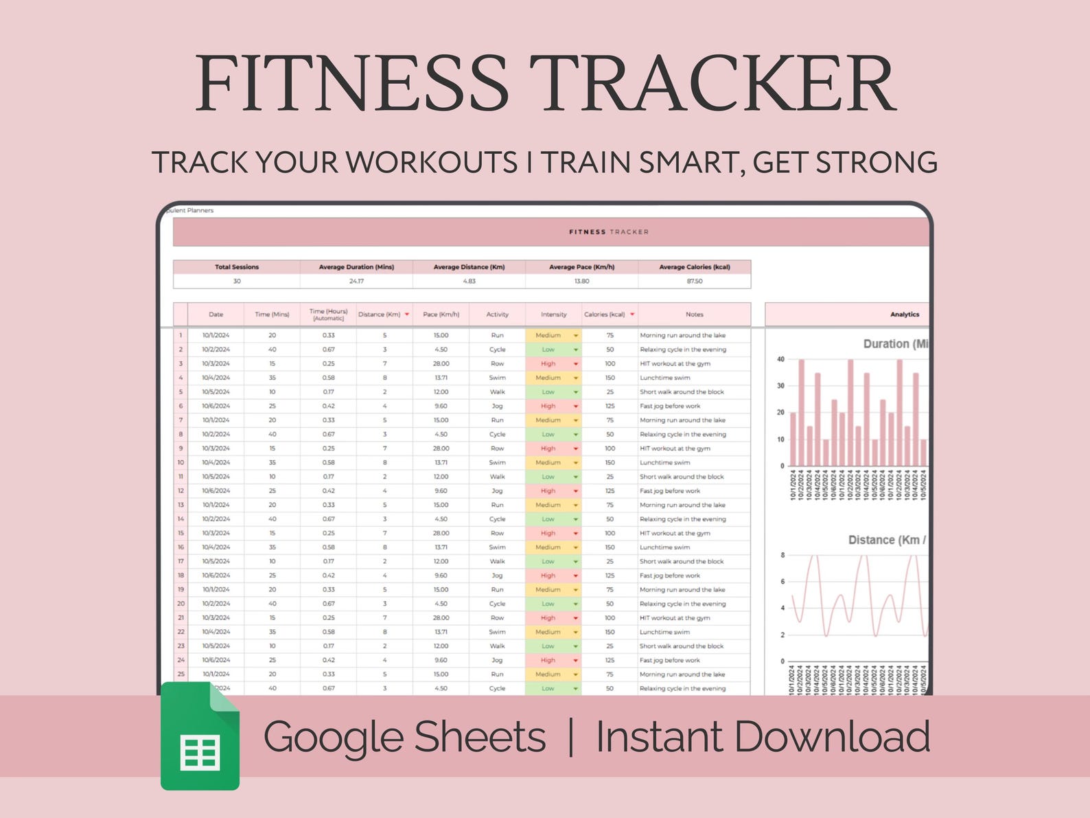 Digital Running Workout Planner Tracker for Google Sheets, Fitness ...