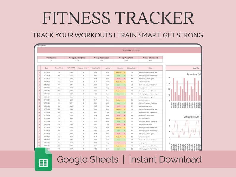 Digital Running Workout Planner Tracker for Google Sheets, Fitness ...