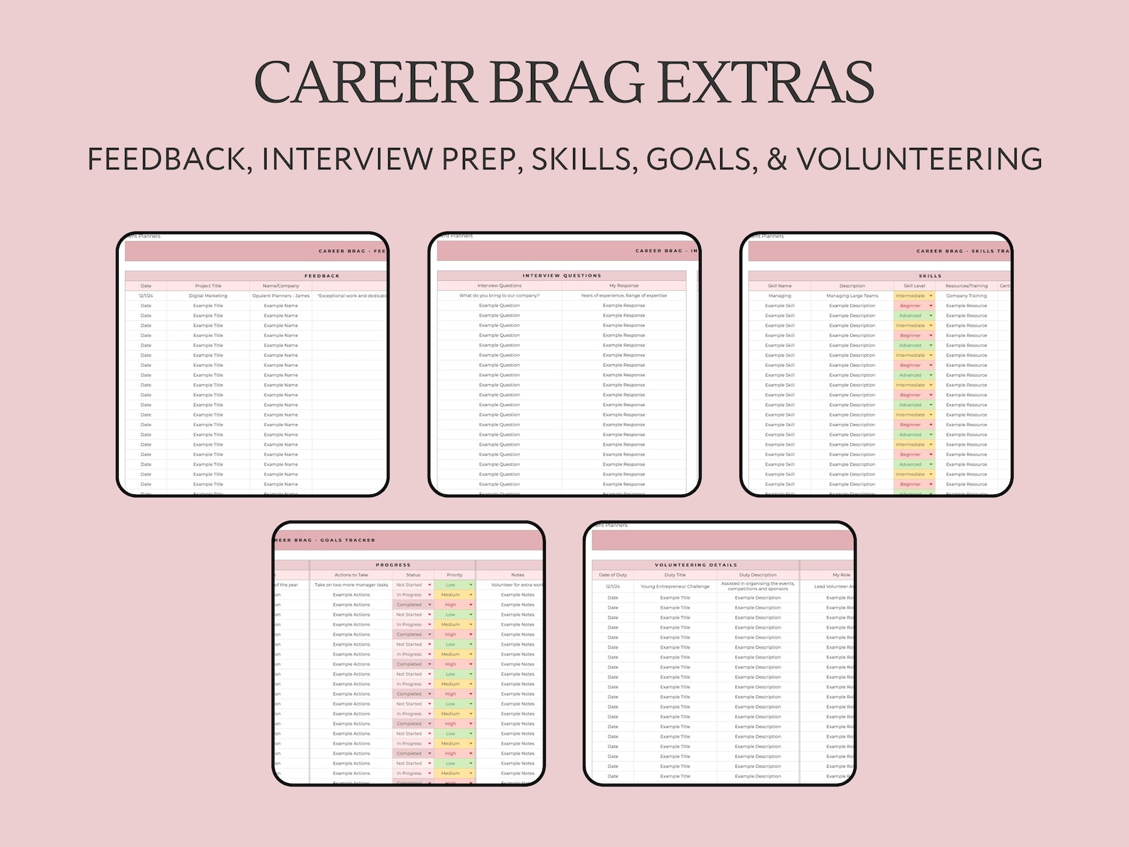 Career Tracker Spreadsheet, Google Sheets Template, Career Brag ...