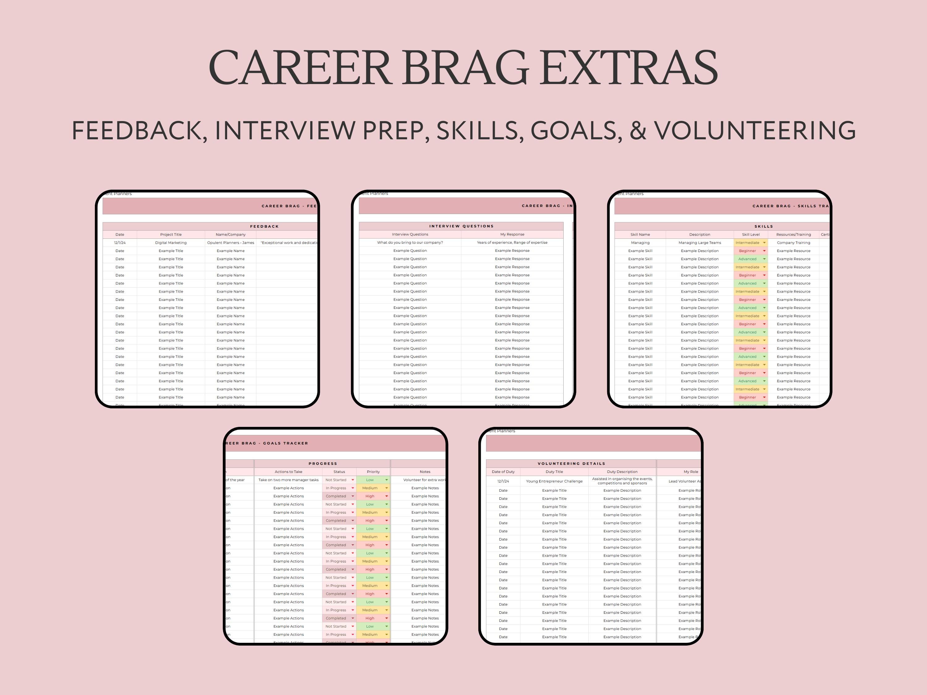 Career Tracker Spreadsheet, Google Sheets Template, Career Brag ...