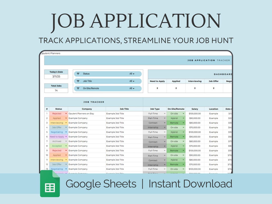 Job Application Tracker Google Sheets, Job Planner, Interview and Job ...