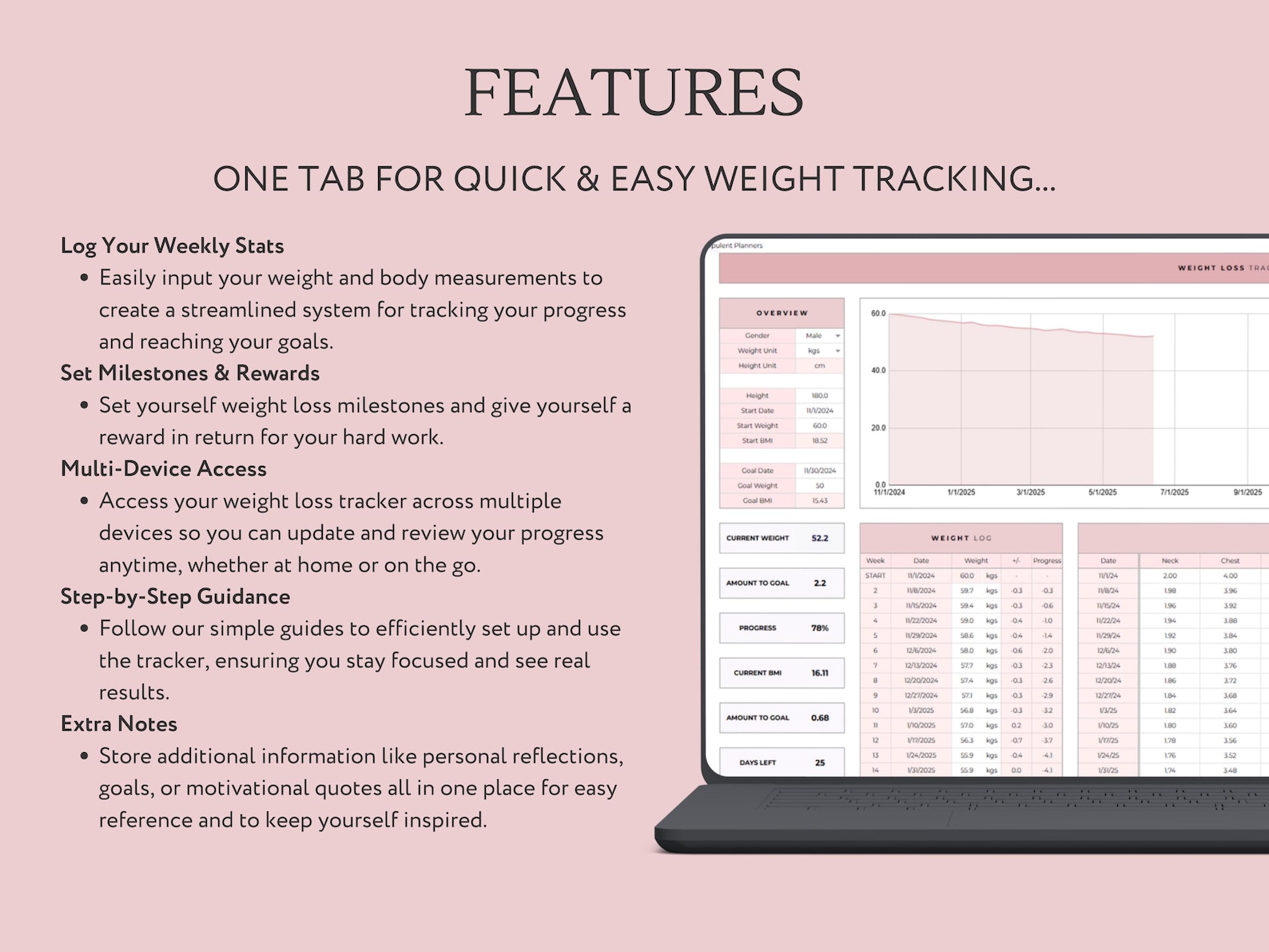 Weight Loss Tracker Journal Measurement Log, Daily Weekly Body Progress ...