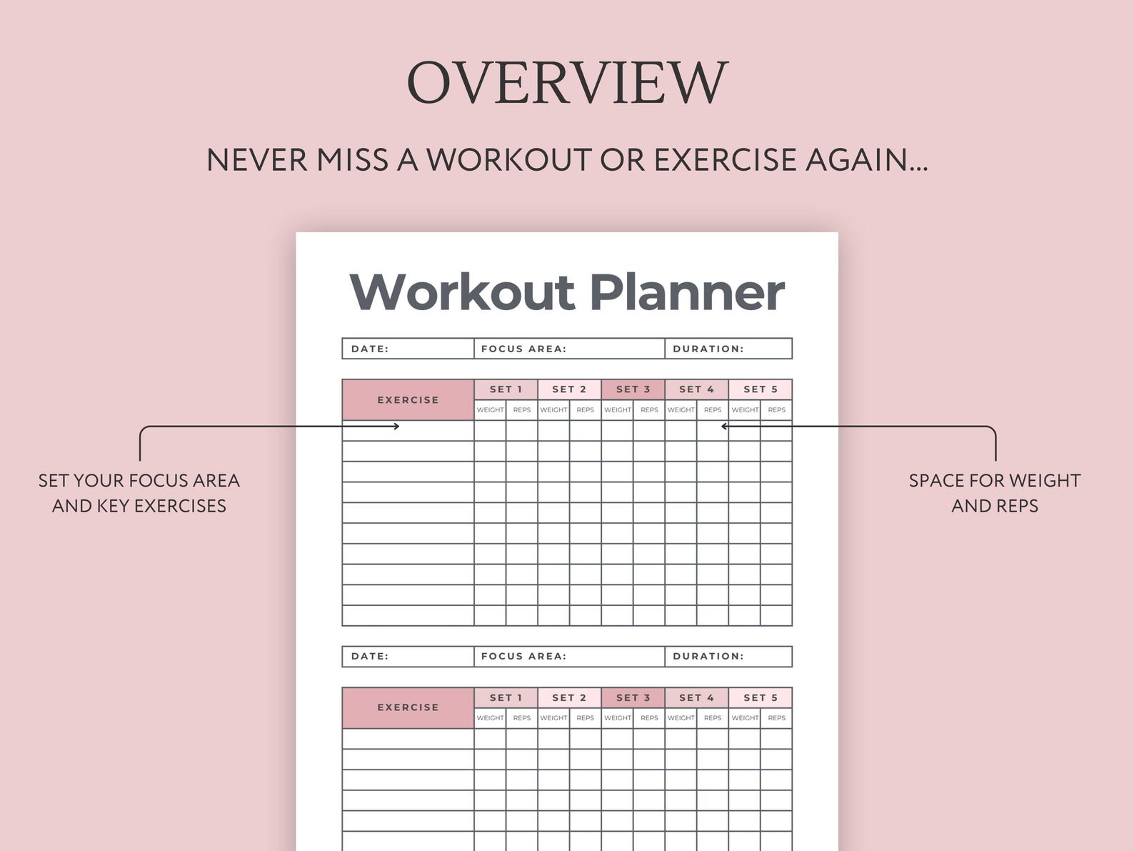 Workout Tracker Printable, Daily Exercise Log, Fitness Journal, Workout ...