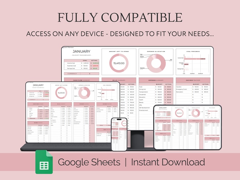 Ultimate Monthly Budget Planner Spreadsheet for Google Sheets, Paycheck ...