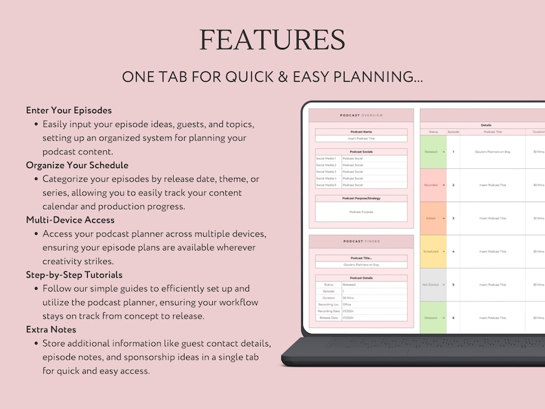 Podcast Planner Template Google Sheets Spreadsheet, Digital Content ...