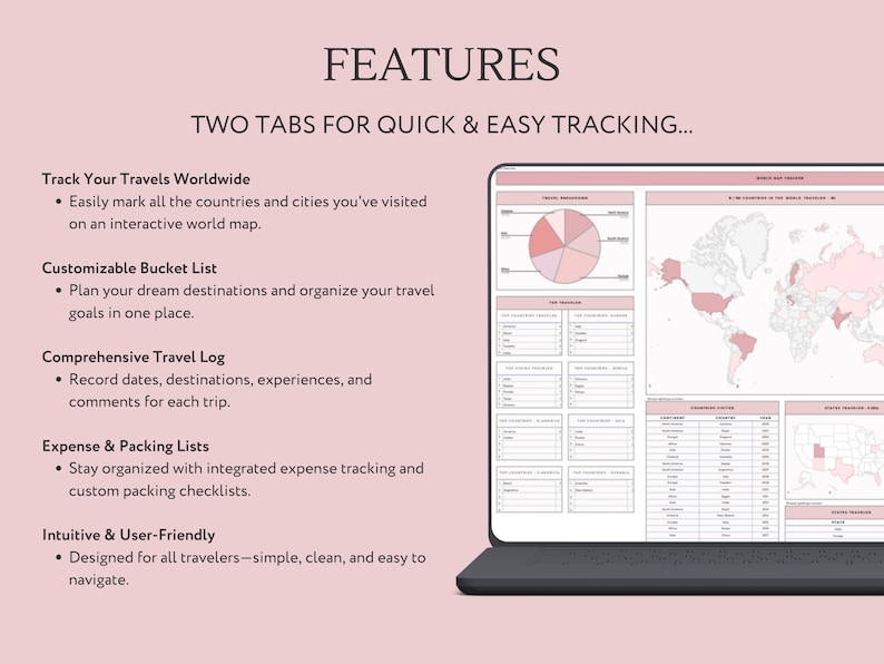 Travel Tracker Spreadsheet Google Sheets Digital World Map Planner for ...