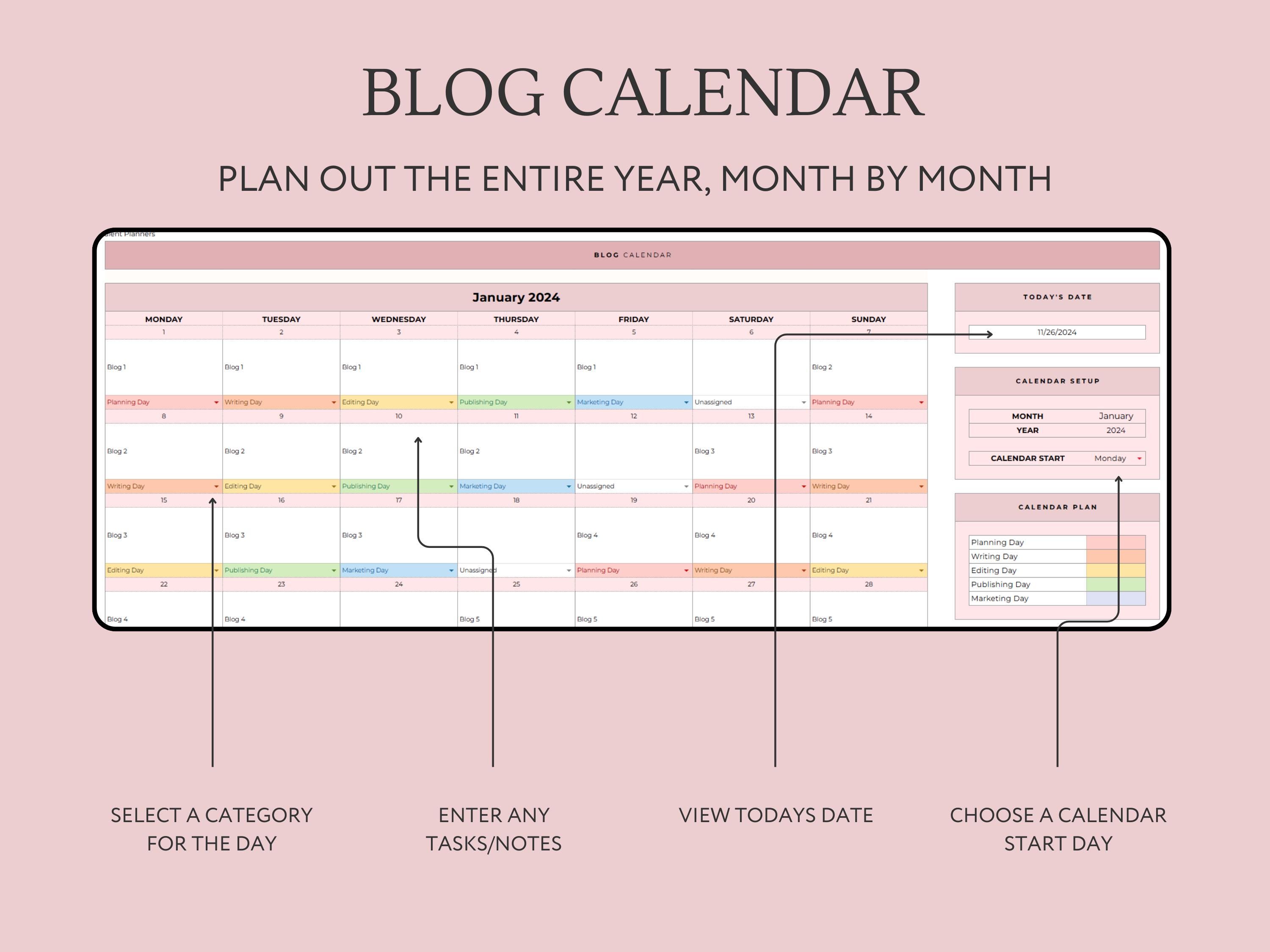 Blog Planner Template Google Sheets Spreadsheet, Digital Content ...