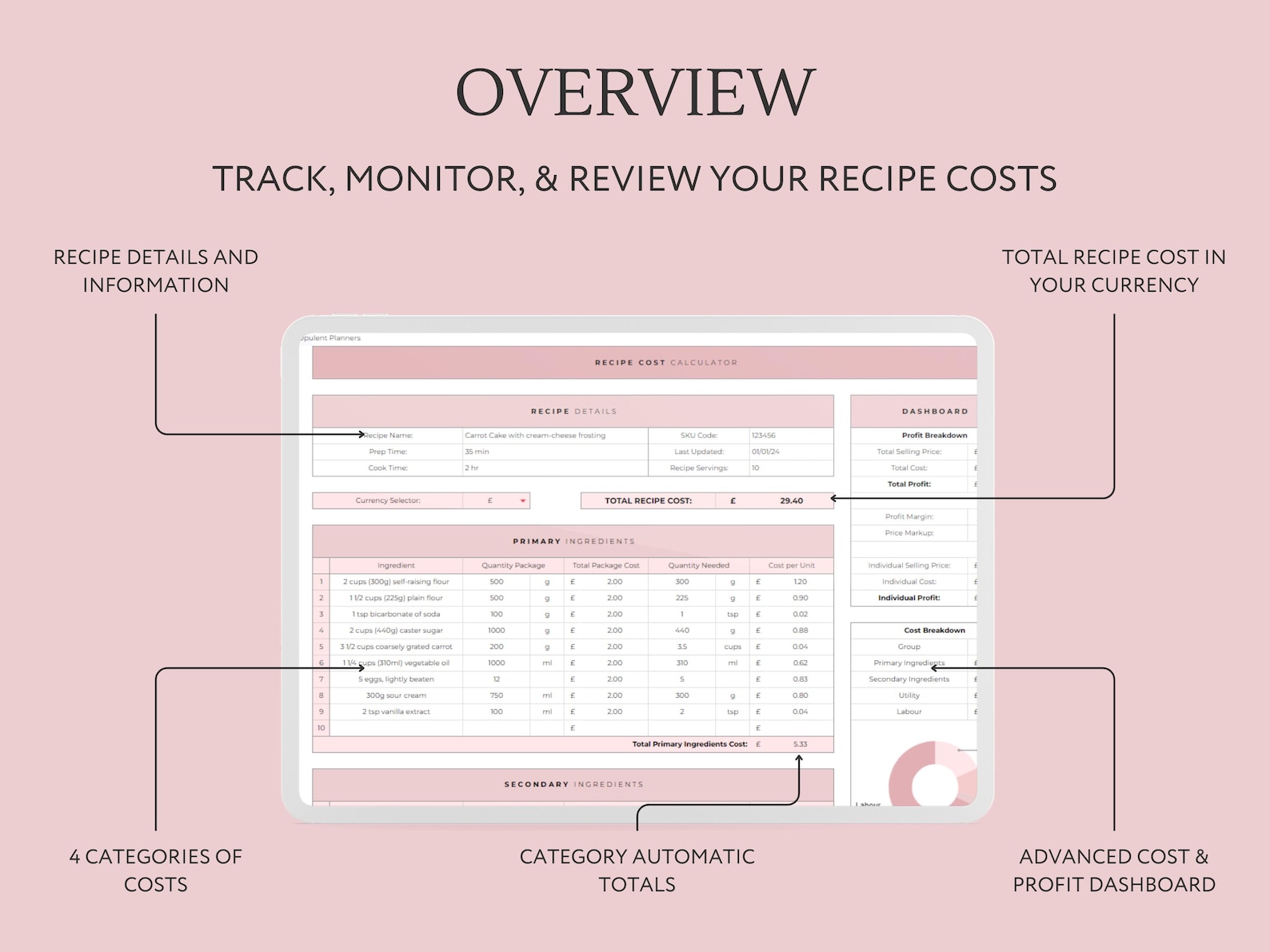 Recipe Cost Calculator for Cooking & Baking, Google Sheets Excel ...