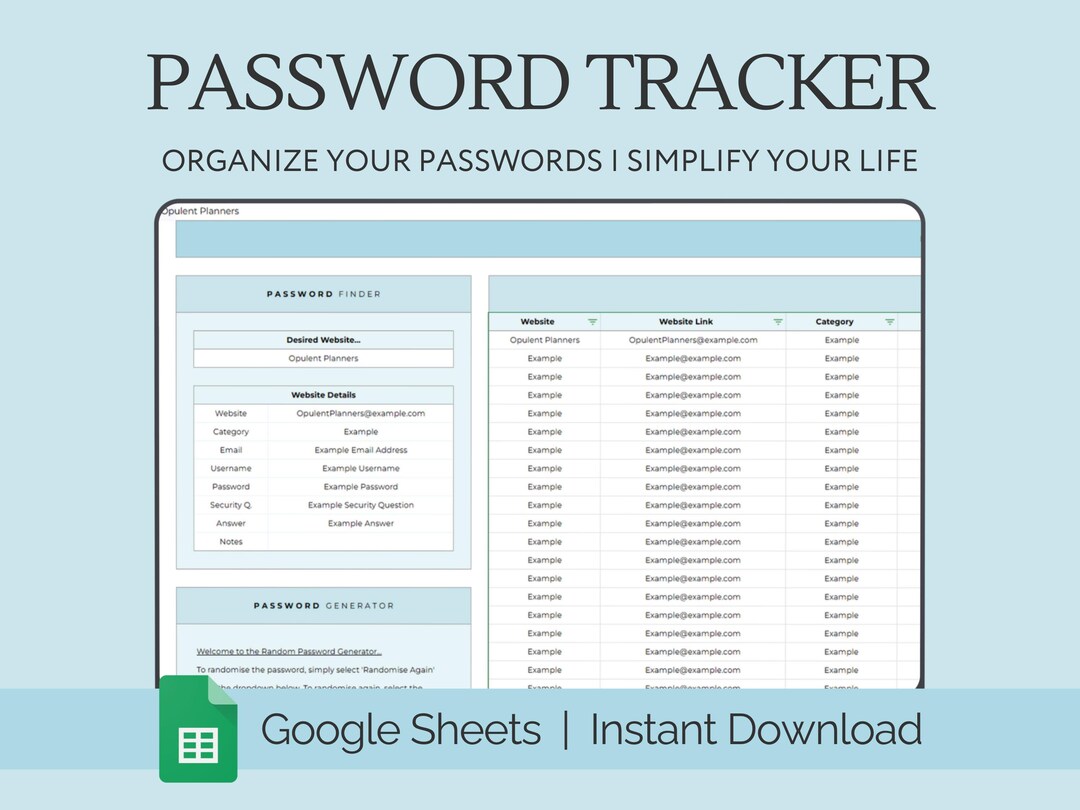 Password Tracker Spreadsheet Google Sheets, Password Keeper, Password ...