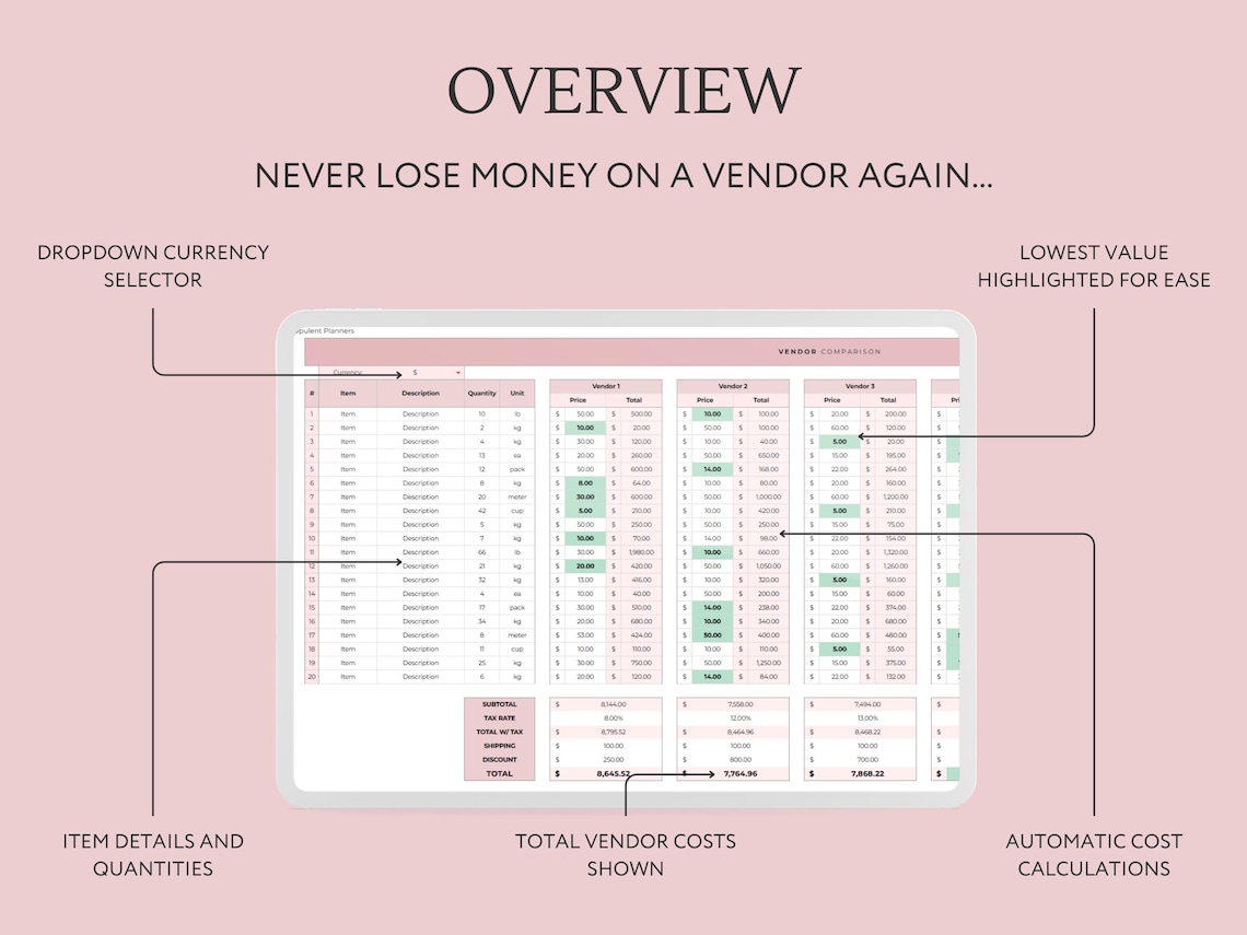 Vendor Price Comparison Google Sheets, Price Tracker, Price Comparison ...