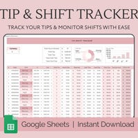 Tips Tracker Printable, Gratuity Log, Financial Planner, Waiter ...