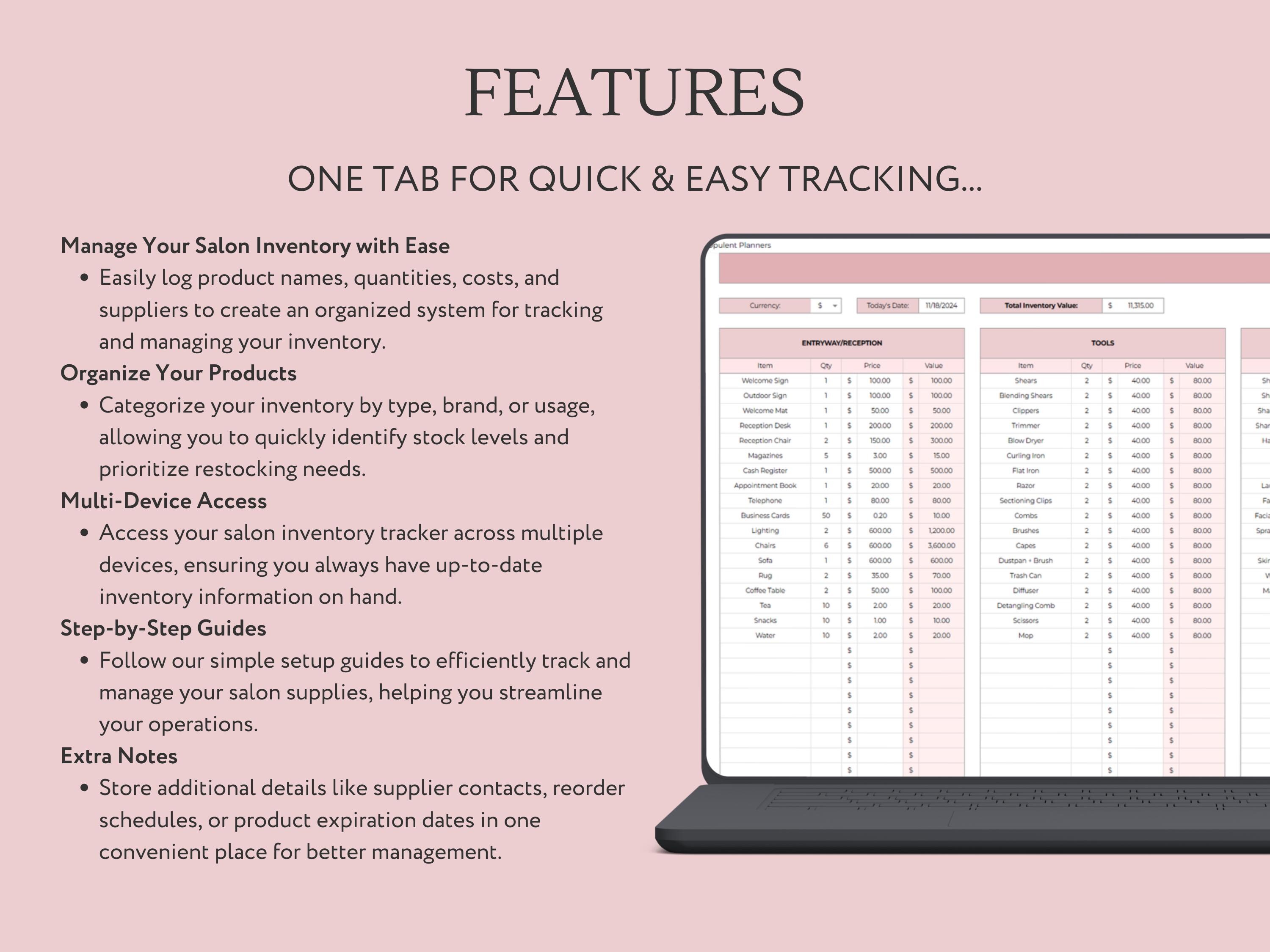 Salon Inventory Template, Salon Inventory Tracker Log, Beauty Salon ...