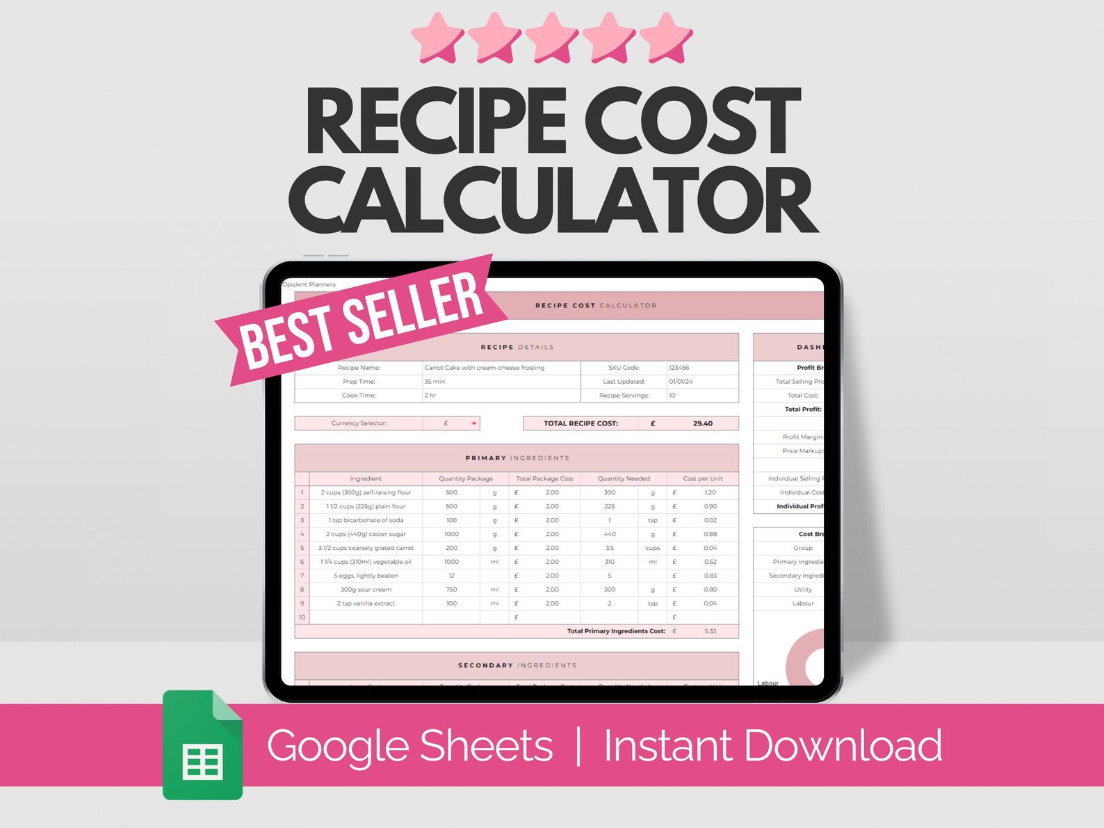 Recipe Cost Calculator for Cooking & Baking, Google Sheets Excel ...