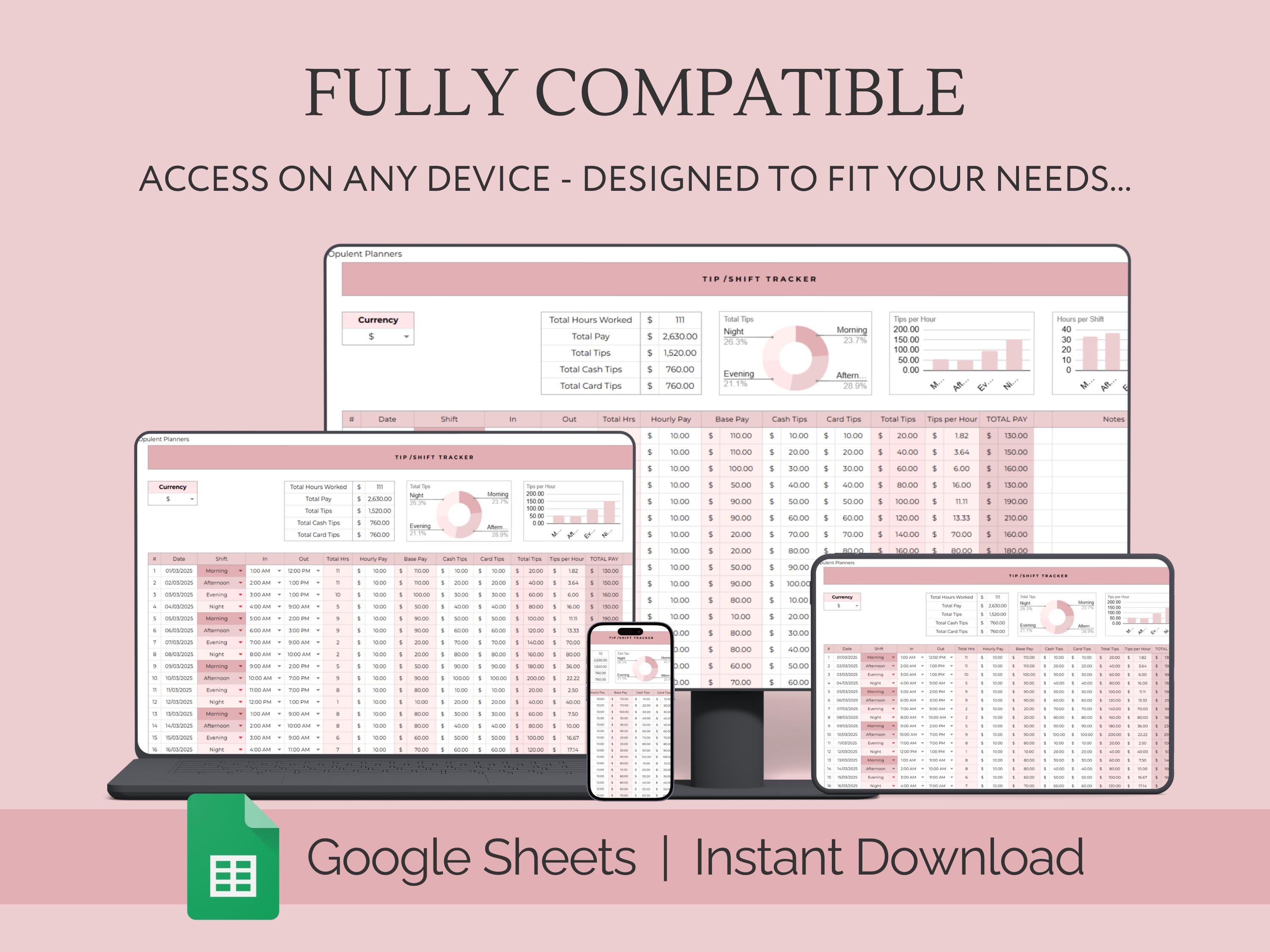 Tip Shift Tracker, Money Tracker, Server Tip Tracker, Shift Plan ...