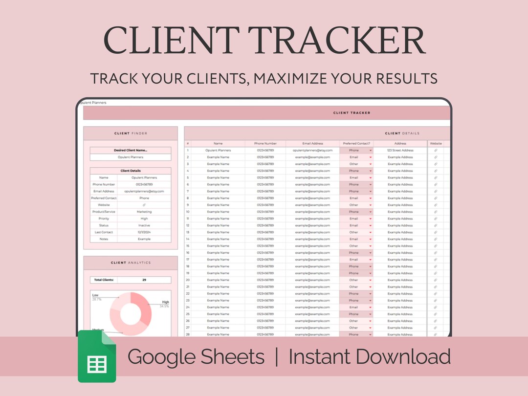 Client Tracker Spreadsheet, Small Business Template, Client Planner ...