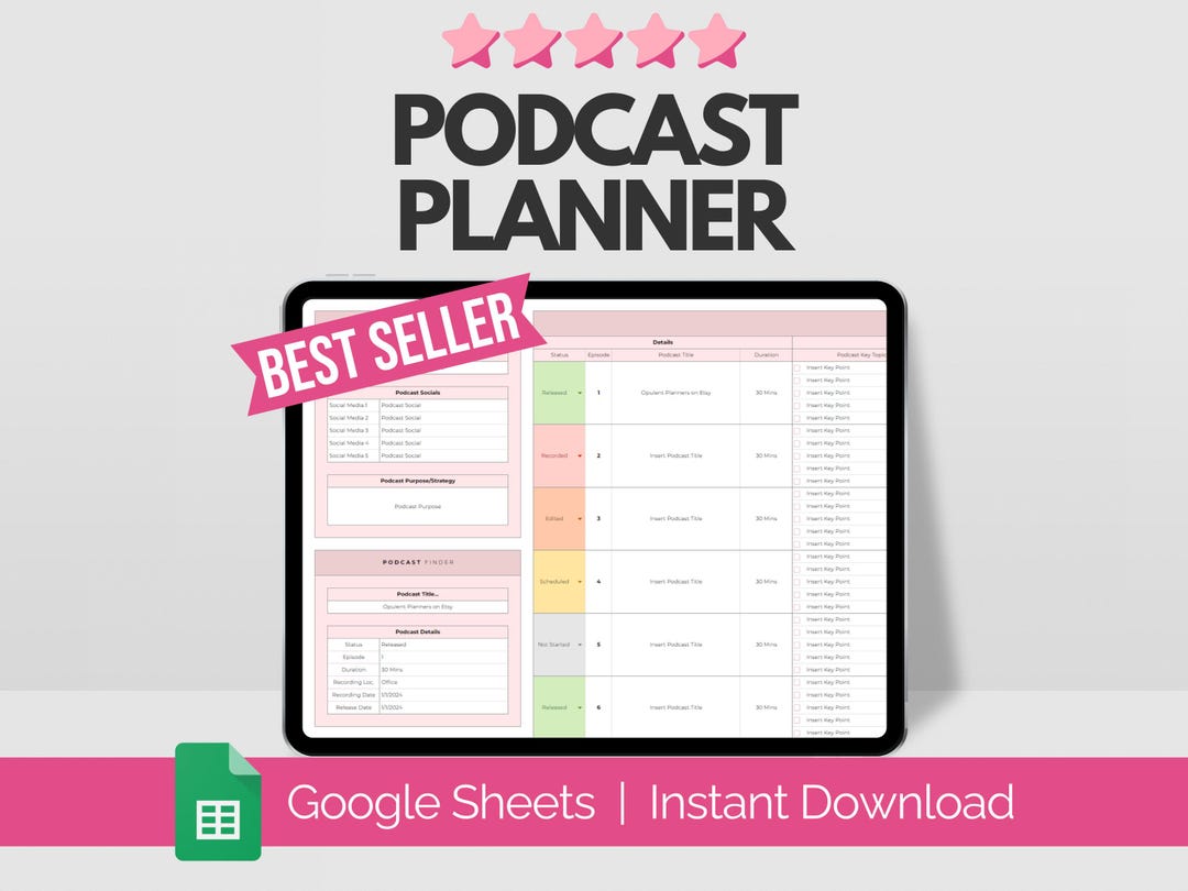Podcast Planner Template Google Sheets Spreadsheet, Digital Content ...