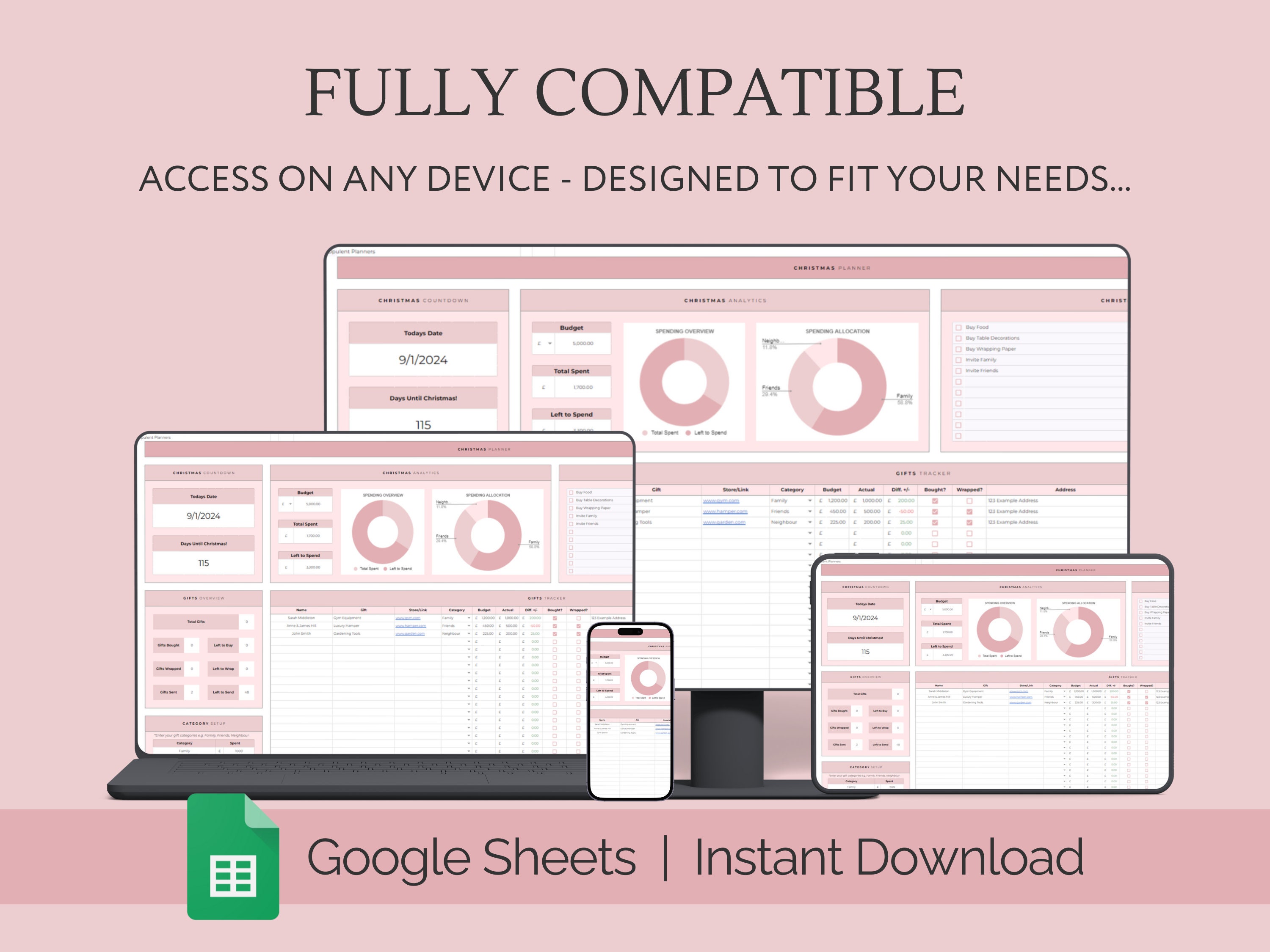Christmas Gift Tracker Planner Google Sheets Spreadsheet, Christmas ...