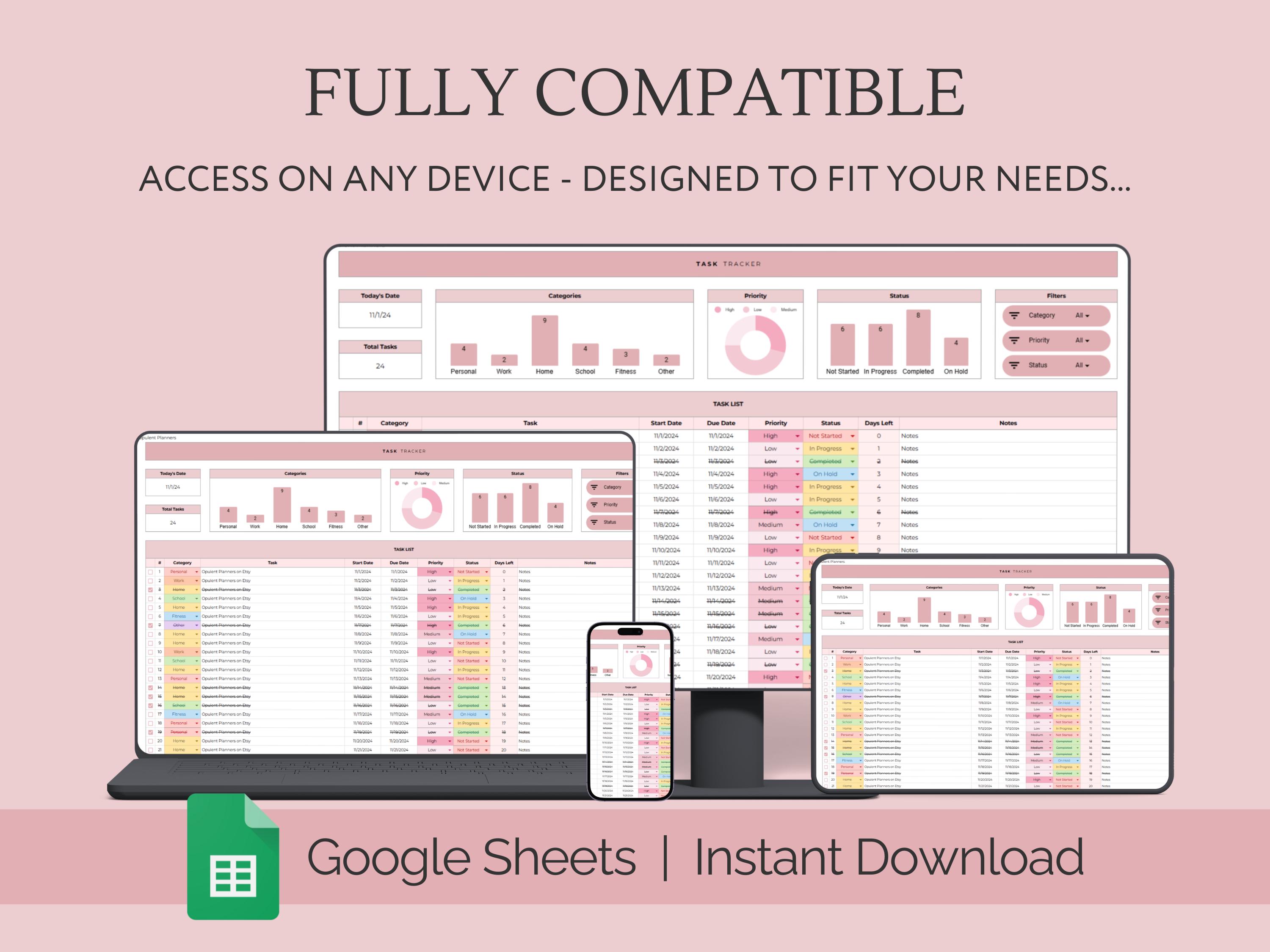 Task Tracker Spreadsheet Google Sheets, to Do List, Planner Spreadsheet ...