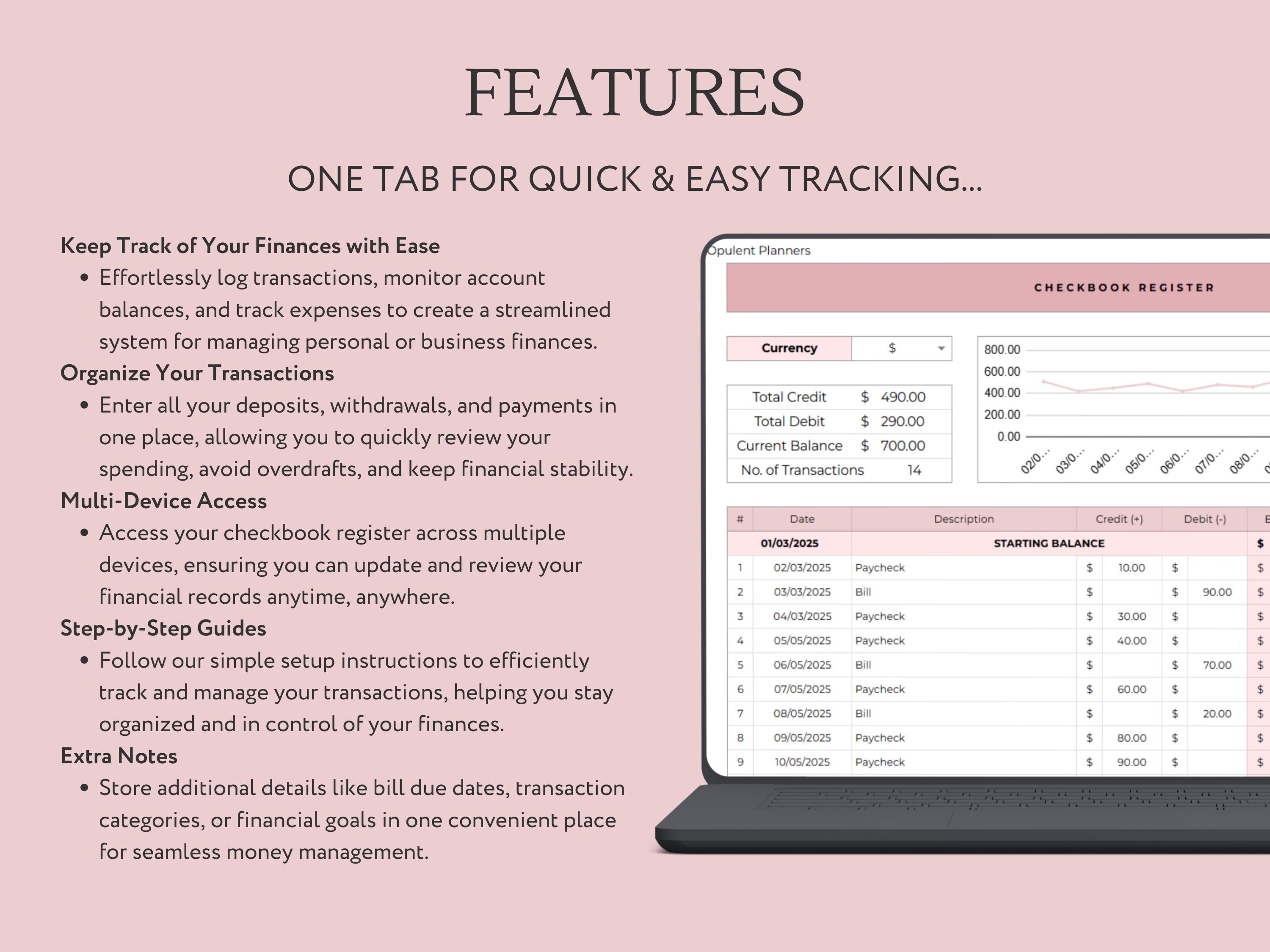 Digital Checkbook Bill Tracker Payment Checklist Spending Tracker ...