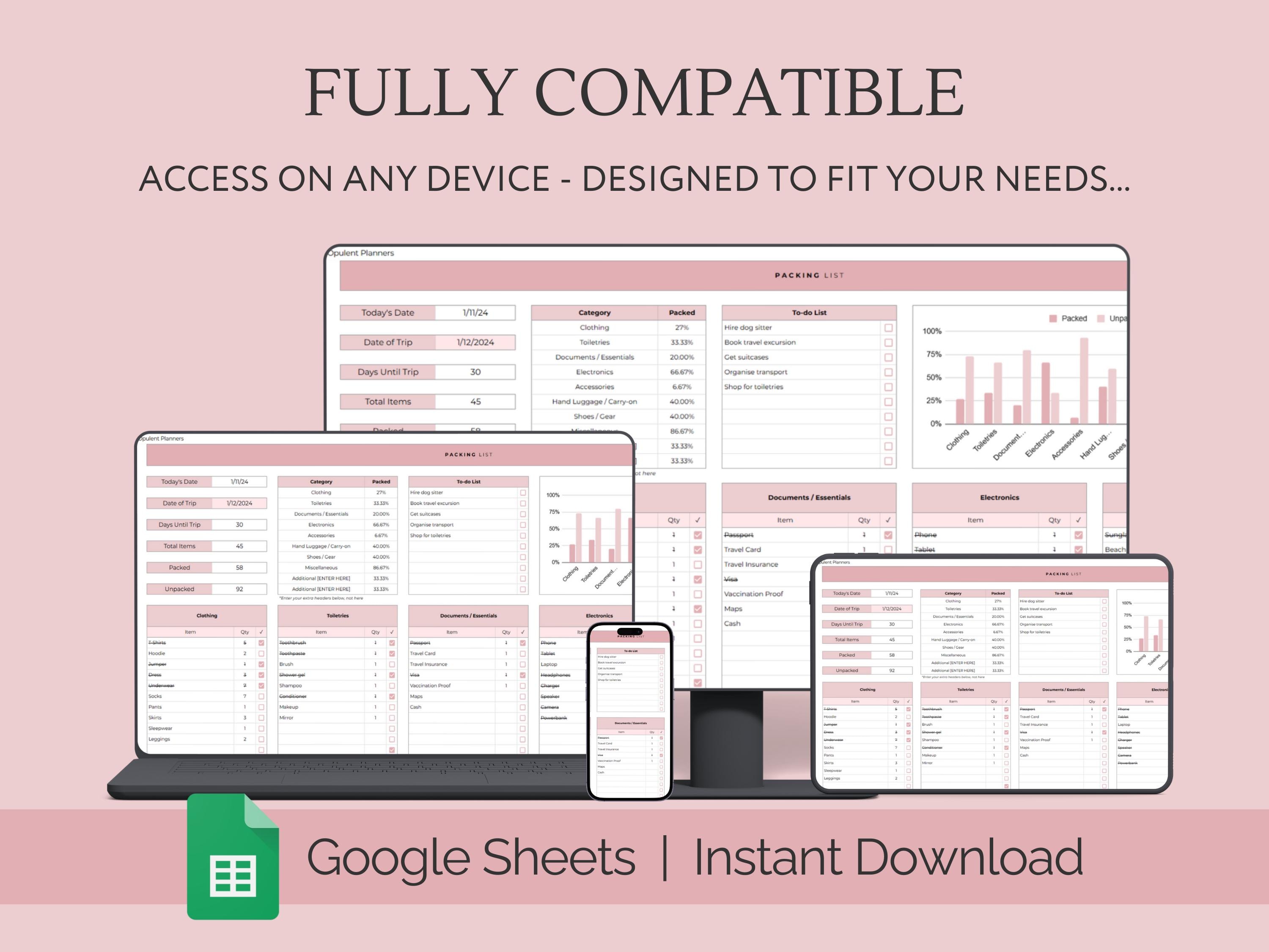 Packing List Template Spreadsheet Editable Google Sheets Digital ...