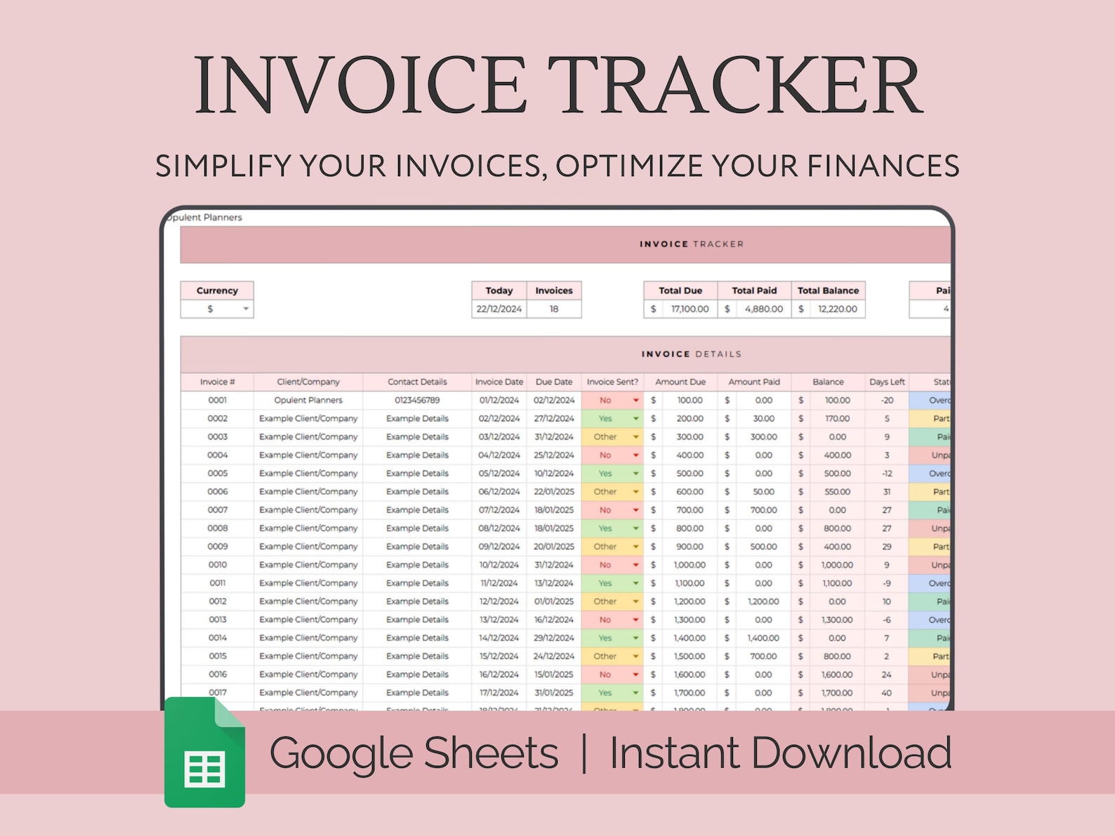 Invoice Tracker for Google Sheets, Invoice Tracker Template Spreadsheet ...