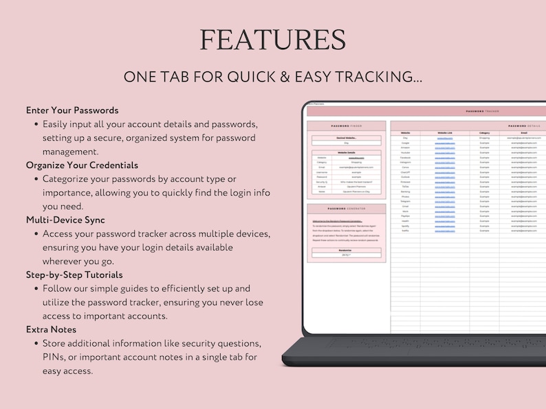 Password Tracker Spreadsheet Google Sheets, Password Keeper, Password Digital, Password Manager ...
