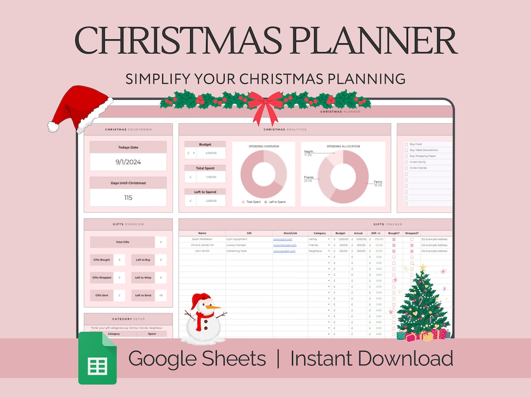 Christmas Gift Tracker Planner Google Sheets Spreadsheet, Christmas ...