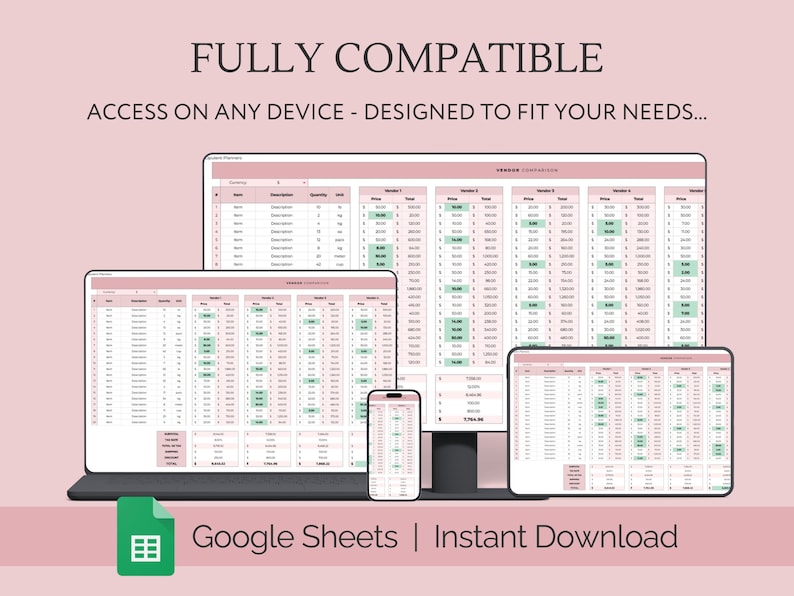 Vendor Price Comparison Google Sheets, Price Tracker, Price Comparison ...