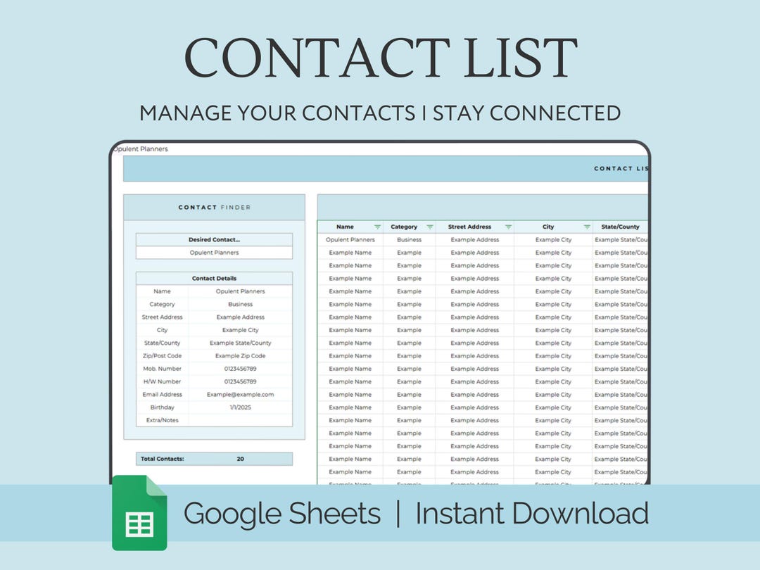 Contact List, Google Sheets, Address Book, Address Sheet, Contact ...
