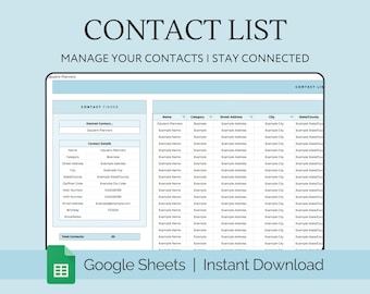 Contact List, Google Sheets & Excel, Address Book, Address Sheet ...