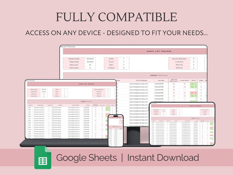 Wedding Guest Tracker & Seating Chart for Google Sheets, Wedding Planer ...