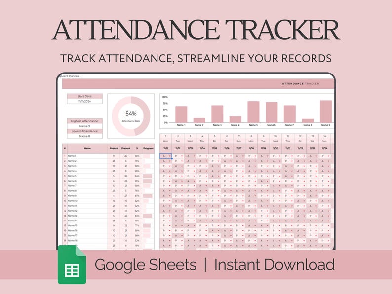 Attendance Tracker, School Attendance, Weekly Attendance Chart, Absence ...