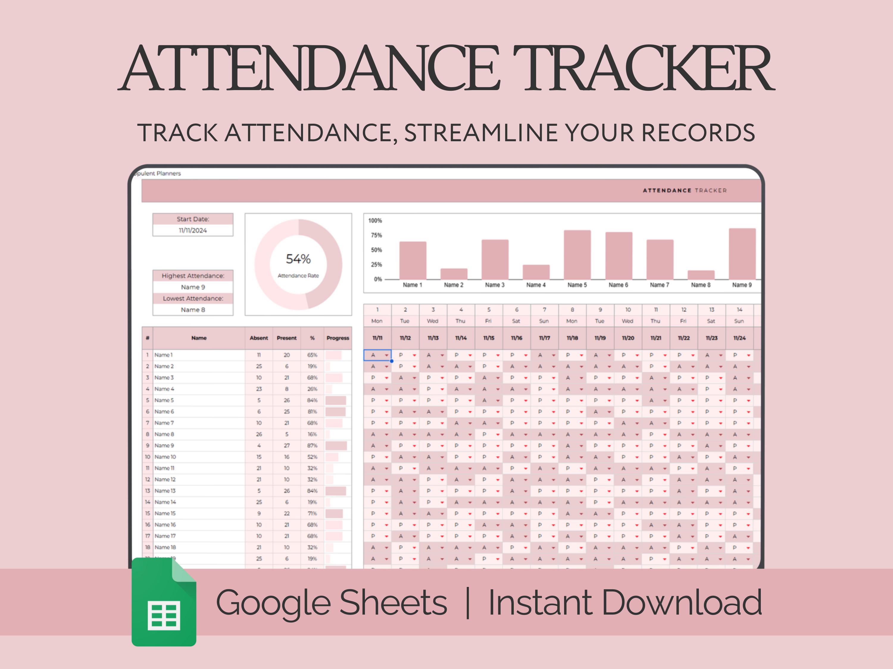 Attendance Tracker, School Attendance, Weekly Attendance Chart, Absence ...