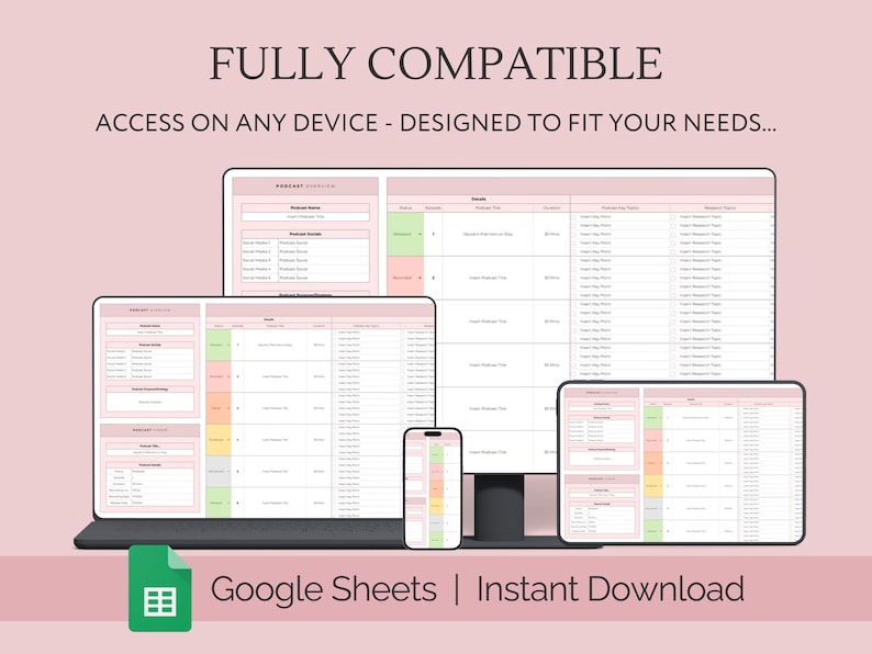 Podcast Planner Template Google Sheets Spreadsheet, Digital Content ...