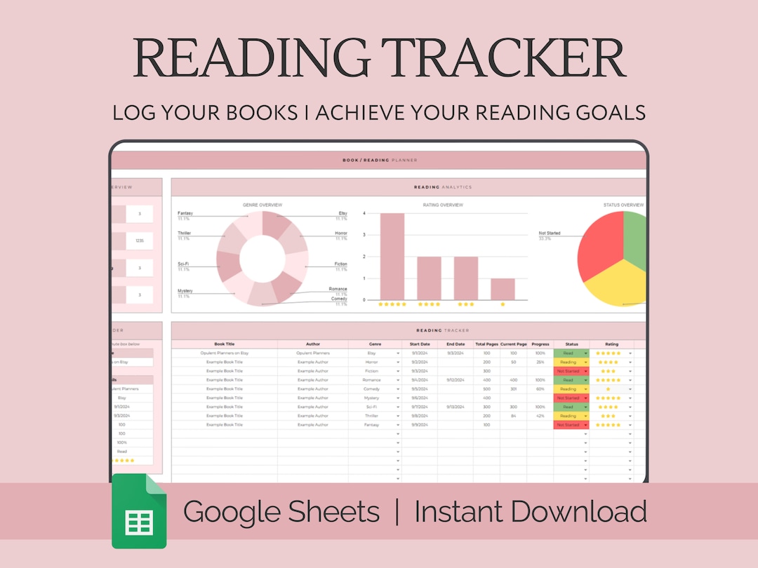 Simple Book Tracker & Reading List Planner Google Sheets, Book Review ...
