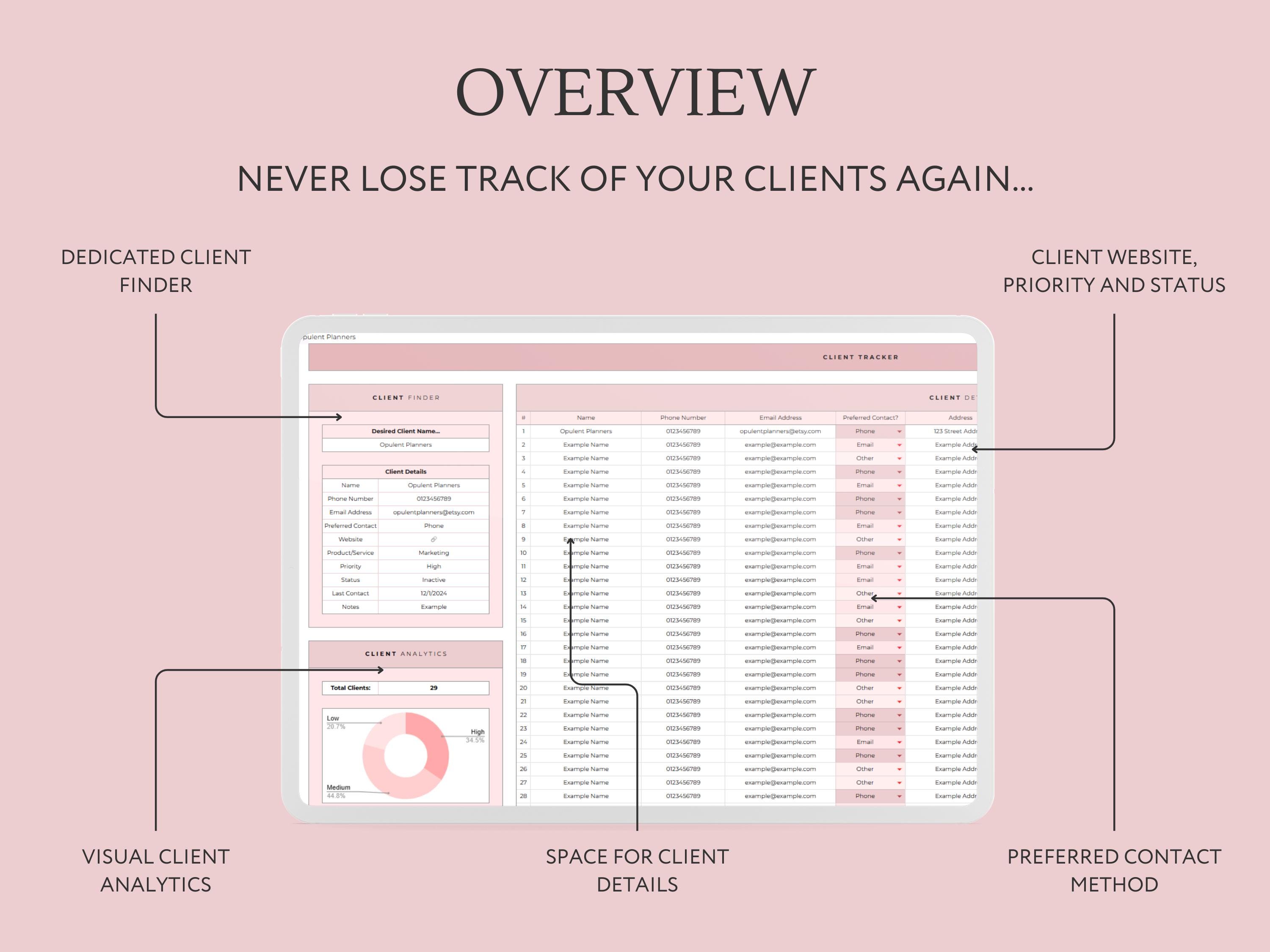 Client Tracker Spreadsheet, Small Business Template, Client Planner ...