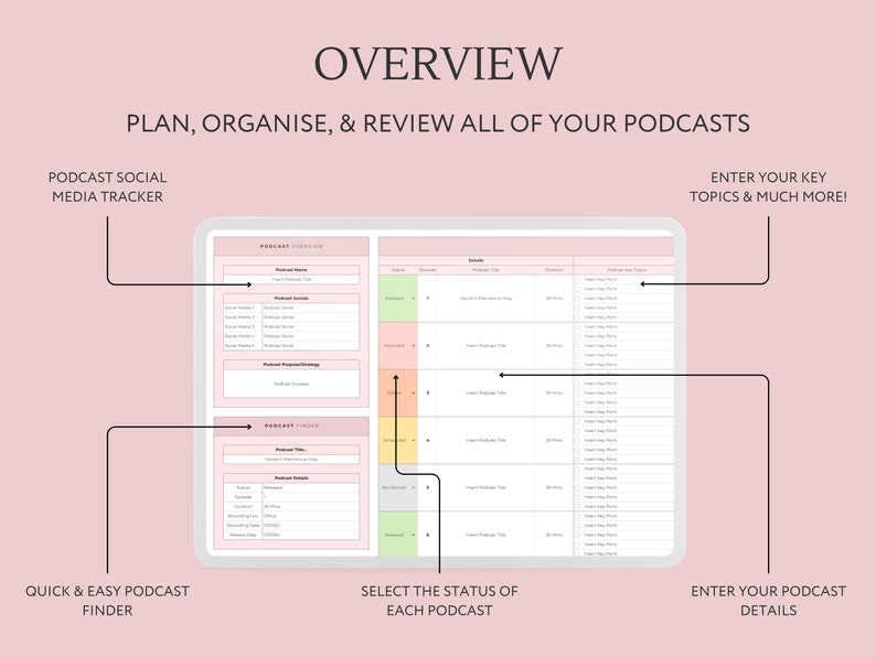 Podcast Planner Template Google Sheets Spreadsheet, Digital Content ...