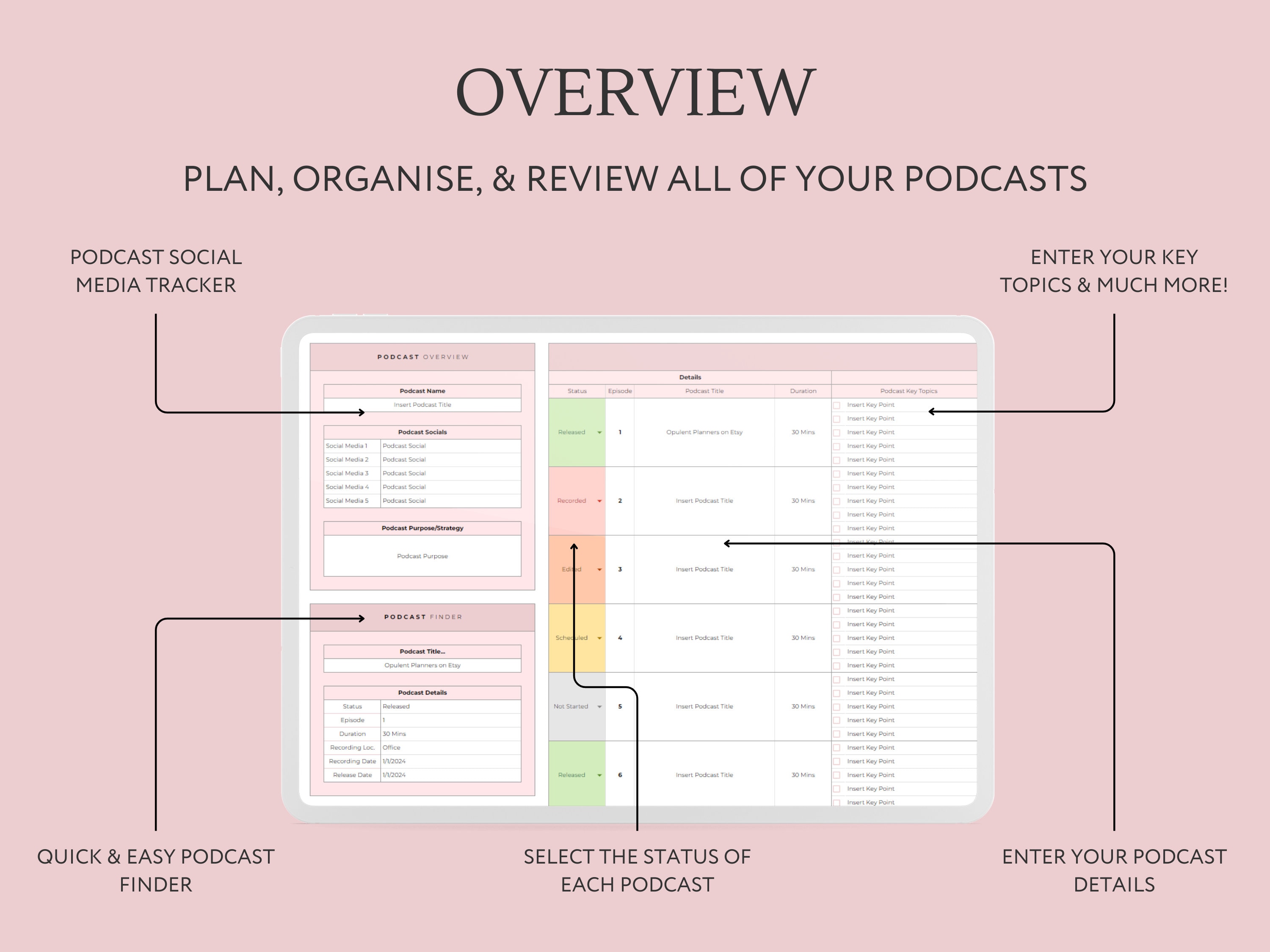 Podcast Planner Template Google Sheets Spreadsheet, Digital Content ...