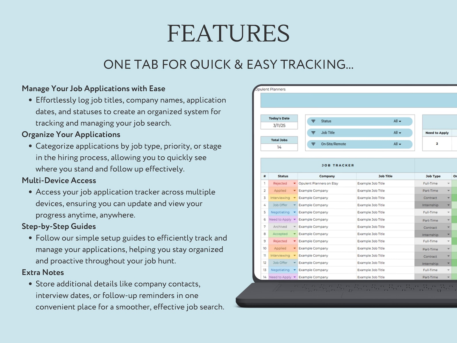 Job Application Tracker Google Sheets, Job Planner, Interview and Job ...