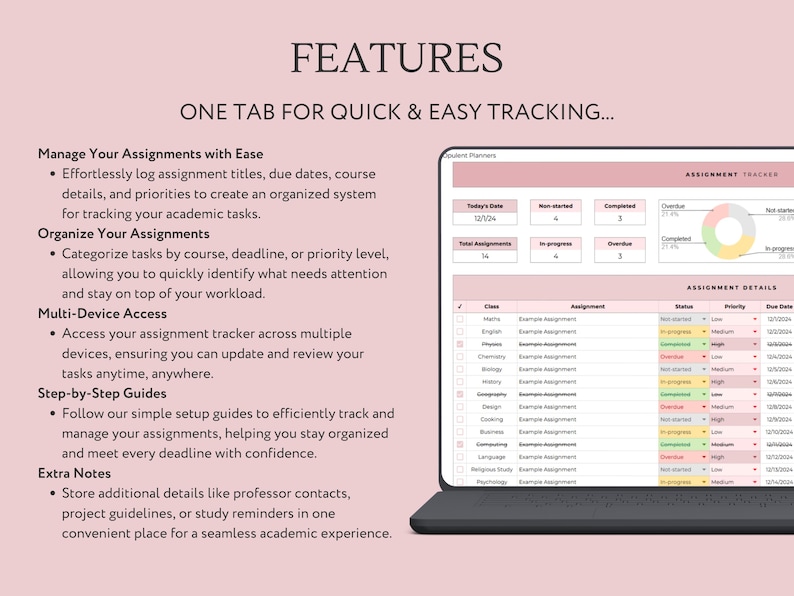 Assignment Tracker Spreadsheet Student Planner Google Sheets, Calendar ...