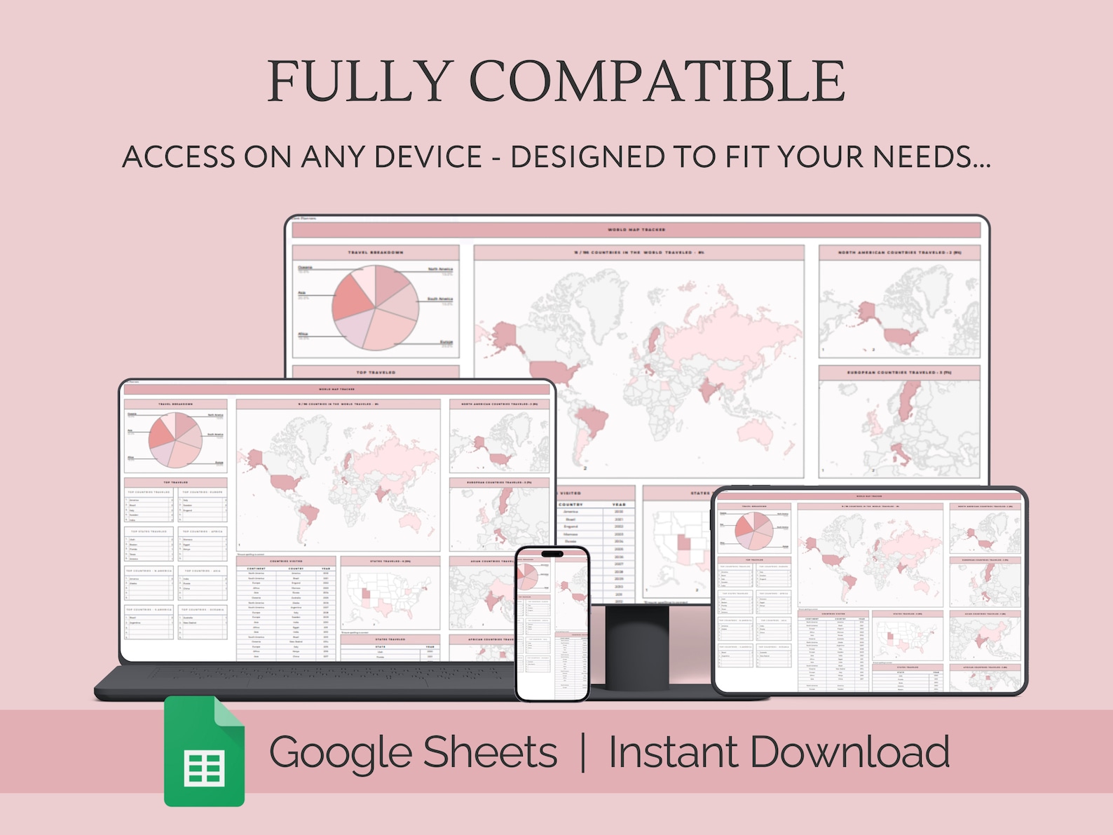 Travel Tracker Spreadsheet Google Sheets Digital World Map Planner for ...